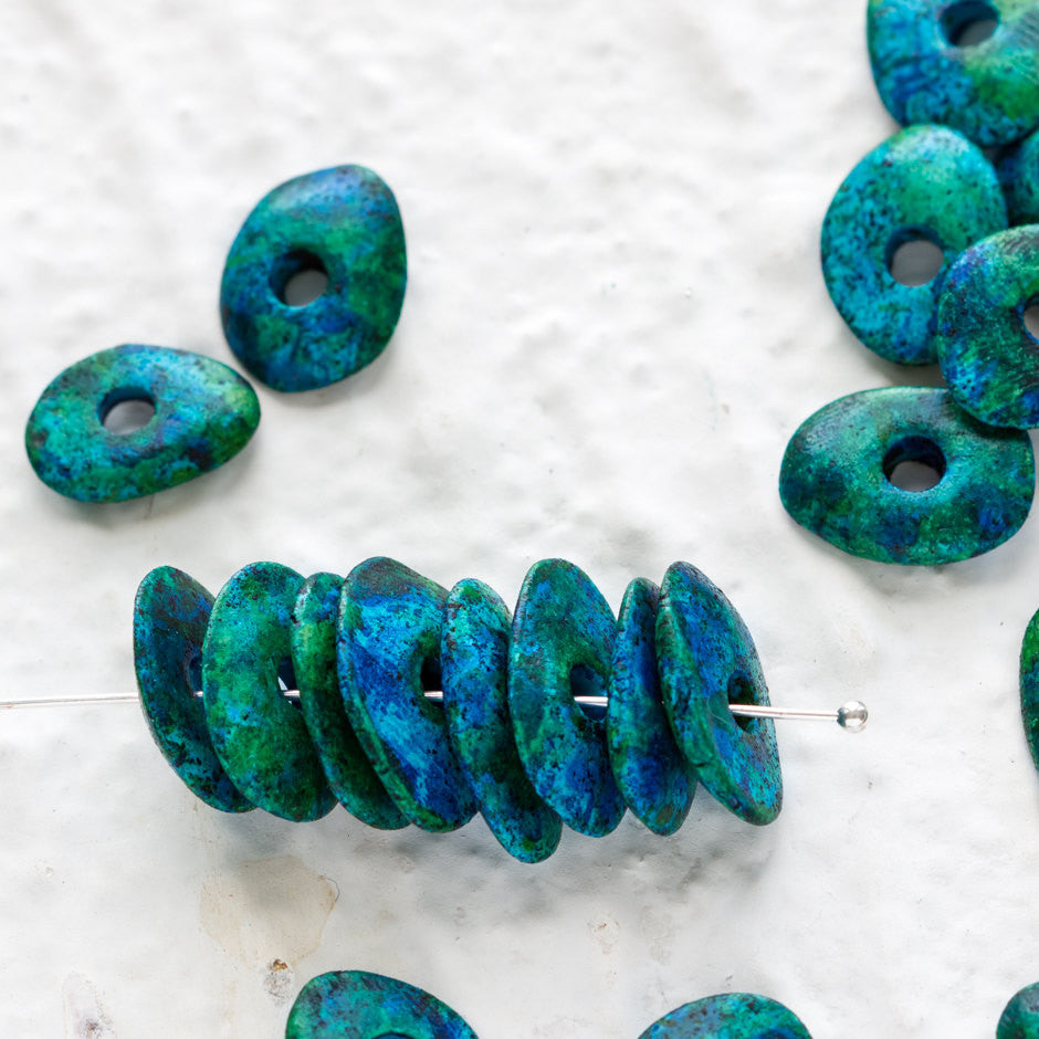 10 Mykonos Greek Beads Aegean Blue Ceramic Cornflake Chips Bead 13mm by ...