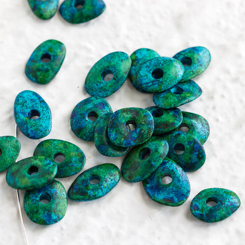 10 Mykonos Greek Beads Aegean Blue Ceramic Cornflake Chips Bead 13mm by ...