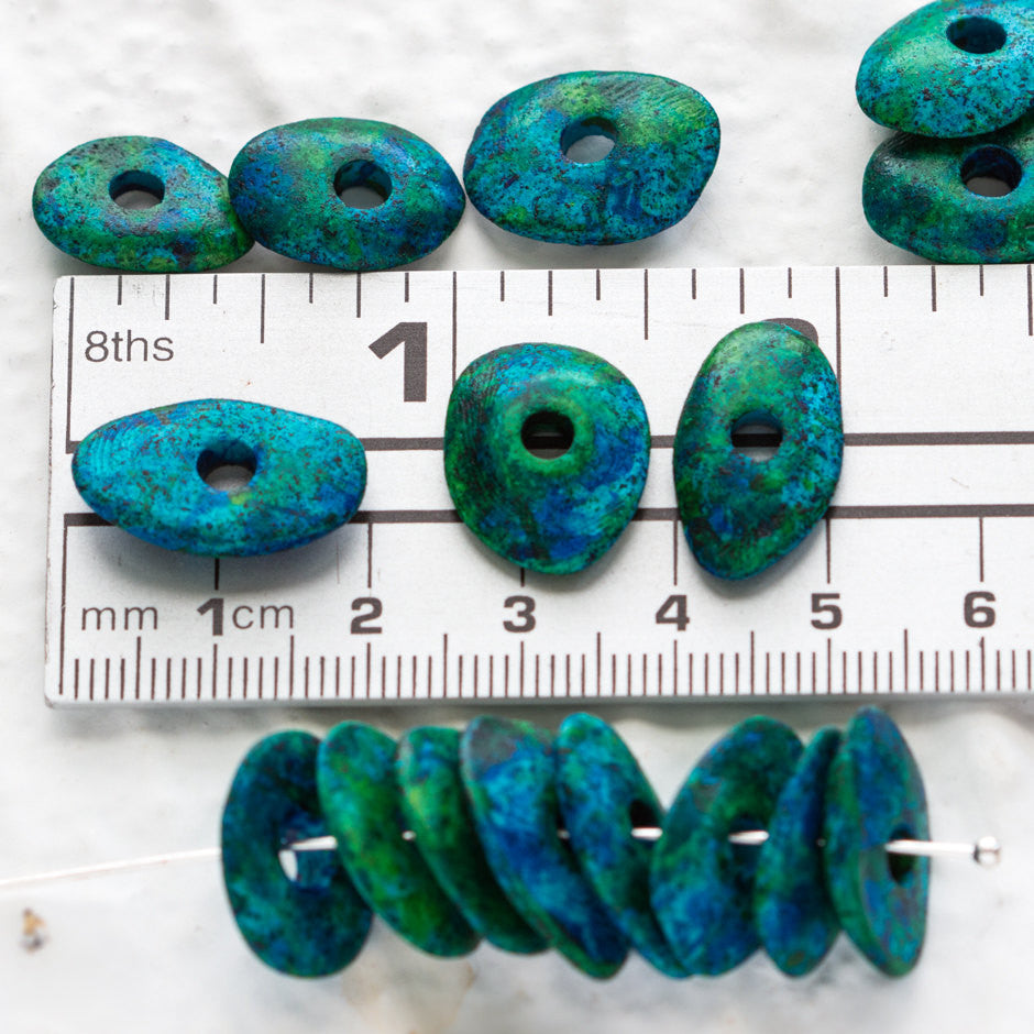10 Mykonos Greek Beads Aegean Blue Ceramic Cornflake Chips Bead 13mm by ...